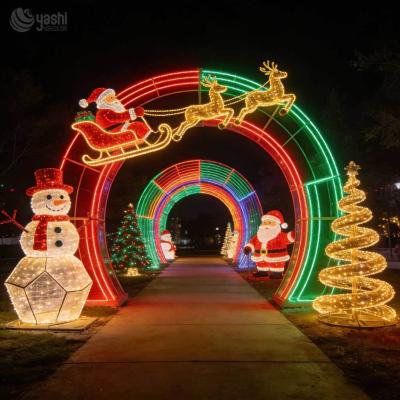 China Santa Reindeer Christmas Light Tunnel Arch Set, Custom Outdoor LED Motif Light Archway for Holiday Light Exhibition for sale