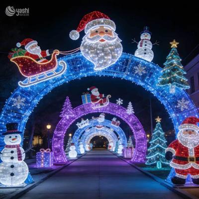 China Custom Large LED Christmas Arch Tunnel with Santa and Snowman Patterns for Outdoor Festival Party Entrance Decoration for sale