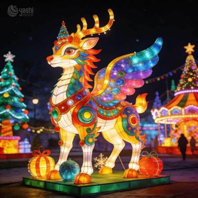 China Custom Winged Fantasy Deer LED Lantern, Mythical Creature Light Sculpture for Christmas & Theme Park Night Show for sale