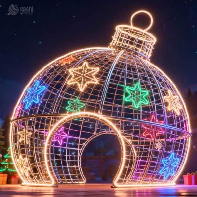 China Giant 3D Christmas Ball Arch LED Motif Light, Commercial Grade Outdoor Holiday Decoration for Mall Park Event for sale