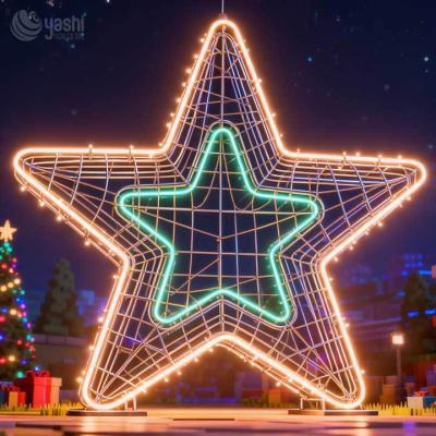 China Double Layer Star LED Motif Light, Custom Outdoor Wireframe Star Light Sculpture for Christmas Light Festival for sale