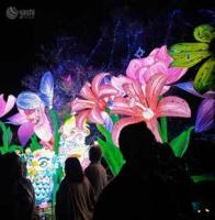 China Custom Giant Pink Tulip Lantern Group, Large LED Tulip Flower Light Sculptures for Light Festival Park Display for sale