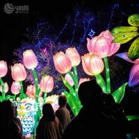 China Custom Giant Pink Tulip Lantern Group, Large LED Tulip Flower Light Sculptures for Light Festival Park Display for sale