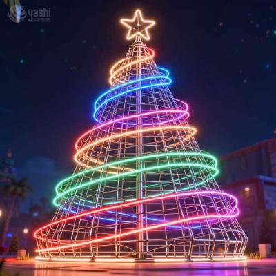China Custom Giant Metal Wire Frame Christmas Tree Motif Light, Outdoor RGB Multicolor LED Spiral Xmas Tree Sculpture For Plaza Events for sale
