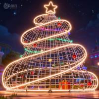 China Custom Giant Metal Wire Frame Christmas Tree Motif Light, Outdoor RGB Multicolor LED Spiral Xmas Tree Sculpture For Plaza Events for sale