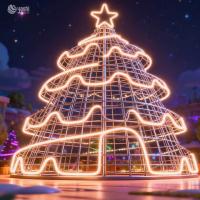China Custom Giant Metal Wire Frame Christmas Tree Motif Light, Outdoor RGB Multicolor LED Spiral Xmas Tree Sculpture For Plaza Events for sale