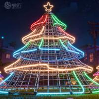 China Custom Giant Metal Wire Frame Christmas Tree Motif Light, Outdoor RGB Multicolor LED Spiral Xmas Tree Sculpture For Plaza Events for sale