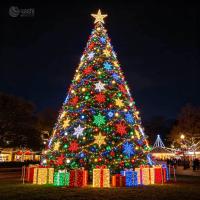 China Custom Giant LED Frame Christmas Tree Motif Light, Outdoor Waterproof Lighted Xmas Tree Sculpture With Gift Boxes For Mall Plaza for sale