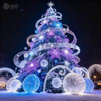 China Custom Giant Blue Purple LED Christmas Tree Motif Light, Outdoor Waterproof Lighted Xmas Tree Sculpture For City Plaza & Light Festival for sale