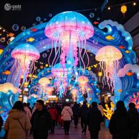 China Custom Jellyfish Ocean Wave Light Tunnel, Under‑Sea Theme Walk‑Through Arch Lantern for Commercial Street & Lantern Festival for sale