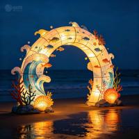 China Custom Ocean Wave Fish Shell Arch Lantern, Chinese Style Photo‑Op Archway for Park & Cultural Lantern Festival for sale