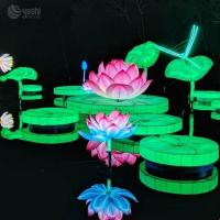 China Custom Water‑Floating Lotus & Dragonfly Lantern Set, Large LED Aquatic Floral Light Sculpture for Lake Festival for sale