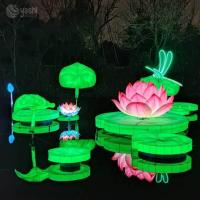 China Custom Water‑Floating Lotus & Dragonfly Lantern Set, Large LED Aquatic Floral Light Sculpture for Lake Festival for sale