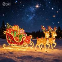 China Custom LED Wire Frame Reindeer & Sleigh Motif Light, Outdoor Christmas Light Sculpture With Gift Boxes For Plaza Holiday Light Show for sale