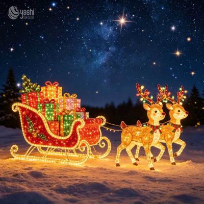 China Custom LED Wire Frame Reindeer & Sleigh Motif Light, Outdoor Christmas Light Sculpture With Gift Boxes For Plaza Holiday Light Show for sale