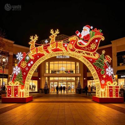 China Customizable Large LED Santa Sleigh Light Arch for Shopping Center Holiday Atmosphere Decor for sale