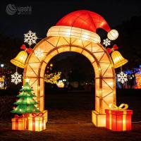 China Custom Christmas Bell Star Arch Lantern With Reindeer & Sleigh, Outdoor LED Festival Light Archway For Mall, Park Light Show for sale