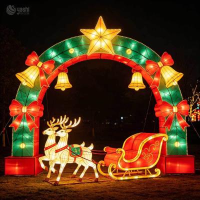 China Custom Christmas Bell Star Arch Lantern With Reindeer & Sleigh, Outdoor LED Festival Light Archway For Mall, Park Light Show for sale