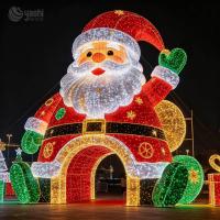 China Custom Christmas Bell Star Arch Lantern With Reindeer & Sleigh, Outdoor LED Festival Light Archway For Mall, Park Light Show for sale