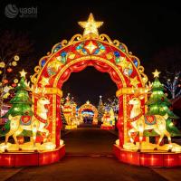 China Custom Santa Claus Christmas Arch Lantern, Outdoor LED Festival Light Archway With Reindeer & Xmas Tree For Mall Entrance for sale