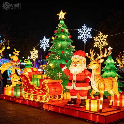 China Customized Large Outdoor Christmas Tree and Santa LED Light Sculpture for Holiday Decoration for sale