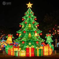 China Custom Giant Christmas Tree Lantern, Outdoor LED Lighted Christmas Tree Sculpture With Stockings & Gift Boxes For Light Festival for sale