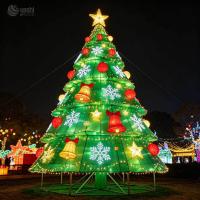 China Custom Giant Christmas Tree Lantern, Outdoor LED Lighted Christmas Tree Sculpture With Stockings & Gift Boxes For Light Festival for sale