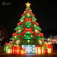 China Custom Giant Christmas Tree Lantern, Outdoor LED Lighted Christmas Tree Sculpture With Stockings & Gift Boxes For Light Festival for sale