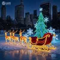 China Handcrafted 3D Silk Reindeer Sleigh Lantern, Custom Waterproof Xmas Motif Light for Theme Park for sale