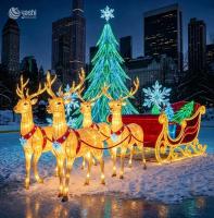 China Handcrafted 3D Silk Reindeer Sleigh Lantern, Custom Waterproof Xmas Motif Light for Theme Park for sale