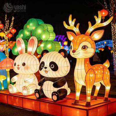 China Commercial Custom Cartoon Animal LED Lantern Set, Panda Rabbit Deer Large Outdoor Forest‑Theme Festival Light Installation for sale