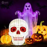 China Custom Witch Halloween Arch Lantern, Large LED Spooky Tree Gate Light Sculpture with Pumpkin, Bat & Spider Decor for sale
