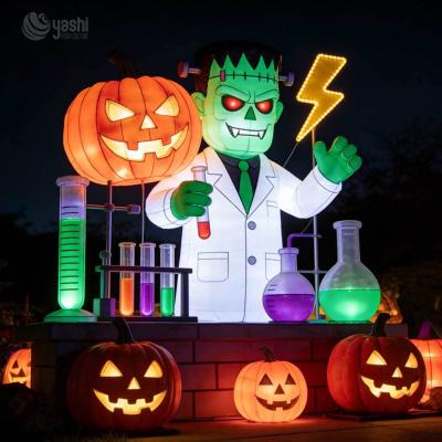 China Custom Frankenstein Monster Halloween Lantern Set, Large LED Scientist Character Light Sculpture with Pumpkin Decor for sale