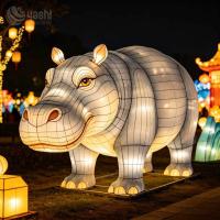 China Handcrafted Custom Giant Outdoor Hippo LED Lantern Decoration for Zoo and Theme Park Landscaping for sale