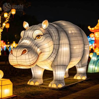 China Handcrafted Custom Giant Outdoor Hippo LED Lantern Decoration for Zoo and Theme Park Landscaping for sale