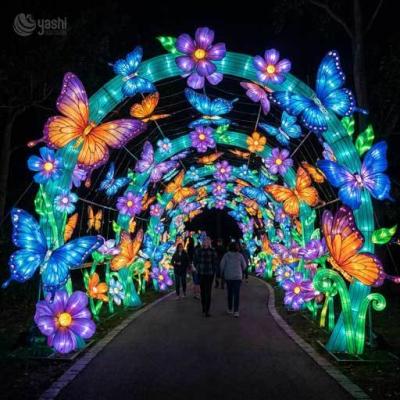 China Custom Butterfly & Floral Walk‑Through Light Tunnel, Garden Theme LED Flower Butterfly Lantern Tunnel for Park Night Festival for sale