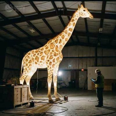 China Giant Handmade Giraffe Shape LED Silk Lantern, Custom Outdoor Landscape Lighting Solution for Amusement Park & Zoo Festival for sale