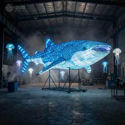 China Custom Giant Whale Shark Marine LED Lantern, Underwater Ocean‑Theme Outdoor Light Installation for sale