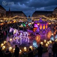 China Custom Halloween Skeleton Carriage Lantern, Large LED Ghost Coach Light Sculpture with Skeleton Horses & Skull Driver for sale