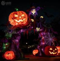 China Custom Grim Reaper Halloween Scene Lantern Set, Large LED Spooky Group Light Sculpture with Ghost, Skeleton, Bat & for sale