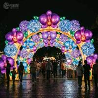 China Custom Giant Pink Rose Peony Flower Arch Lantern, Floral Photo‑Op Archway for Garden Night Lantern Festival for sale