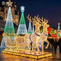 China Custom 2 Reindeer With Sleigh Wire Frame LED Motif Lights, Outdoor Christmas Reindeer Sleigh Light Sculpture For City Square Exhibition for sale