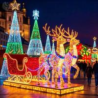 China Custom 2 Reindeer With Sleigh Wire Frame LED Motif Lights, Outdoor Christmas Reindeer Sleigh Light Sculpture For City Square Exhibition for sale
