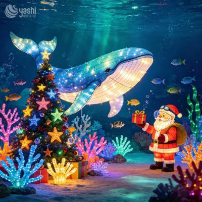 China Custom Ocean Theme Christmas Lantern Set, Outdoor LED Whale, Coral, Fish & Santa Light Sculpture For Underwater Festival Display for sale