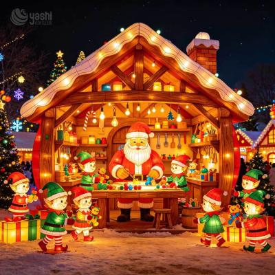 China Large Christmas Scene LED Lantern, Santa Workshop Light Scene, Outdoor Lighting Decoration for Holiday Events for sale