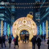 China Custom Giant Christmas Bauble Arch Light Tunnel, Outdoor Wire Frame LED Ornament Ball Entrance Light Sculpture For Commercial Plaza for sale