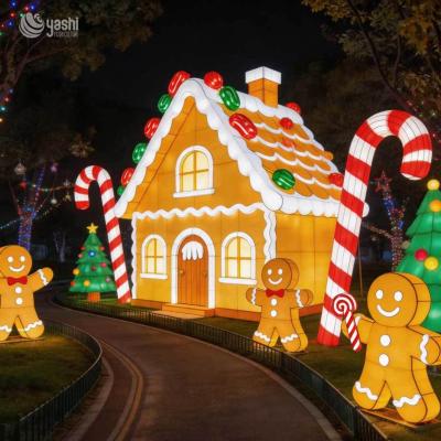 China Custom LED Gingerbread House Lantern Set, Outdoor Christmas Gingerbread Man & Candy Cane Light Sculpture for Plaza, Support Customization for sale