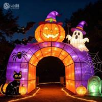 China Custom Halloween Haunted House Castle Lantern Set, Large LED Spooky Light Sculpture with Pumpkin, Ghost & Tombstone for sale