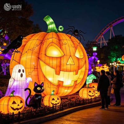 China Custom Giant Halloween Pumpkin Lantern Set, Large LED Jack‑o‑Lantern Group with Ghost, Black Cat, Crow & Spider for sale