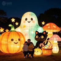 China Custom Giant Halloween Pumpkin Lantern Set, Large LED Jack‑o‑Lantern Group with Ghost, Black Cat, Crow & Spider for sale